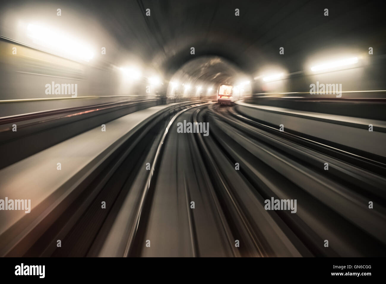 Fast underground train riding in a tunnel of the modern city Stock ...