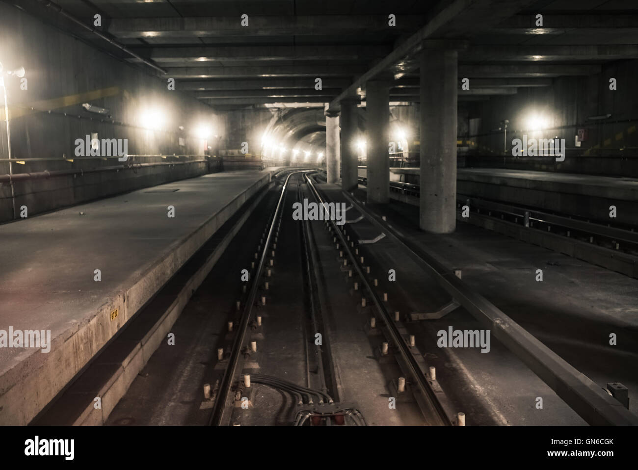Fast underground train riding in a tunnel of the modern city Stock ...