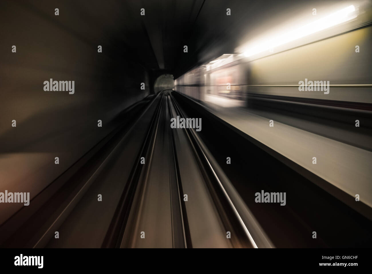 Fast underground train riding in a tunnel of the modern city Stock ...