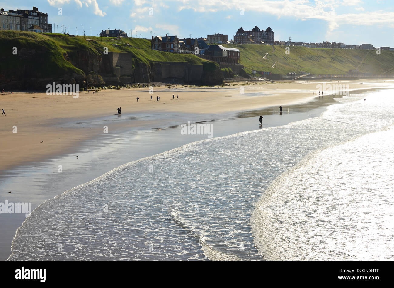 View from Whitby pier of the beach Stock Photo - Alamy