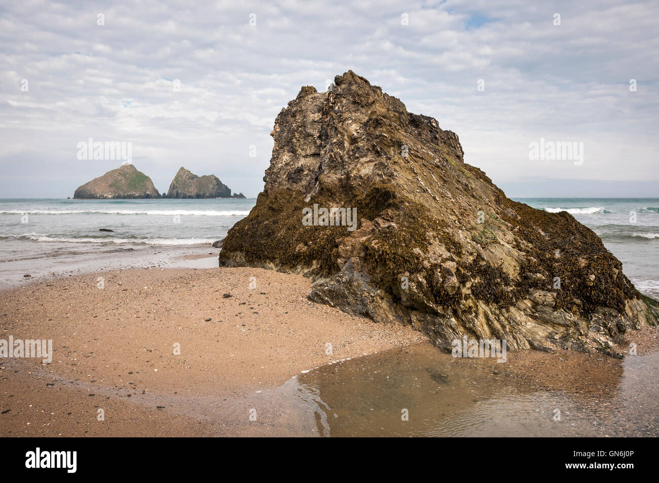 The beach at Holywell Bay on the coast of Cornwall, England. View ...