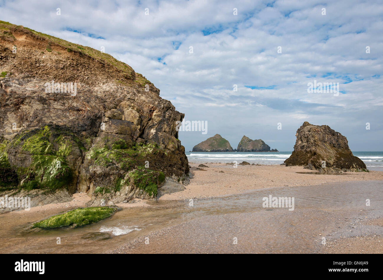 The beach at Holywell Bay on the coast of Cornwall, England. View ...