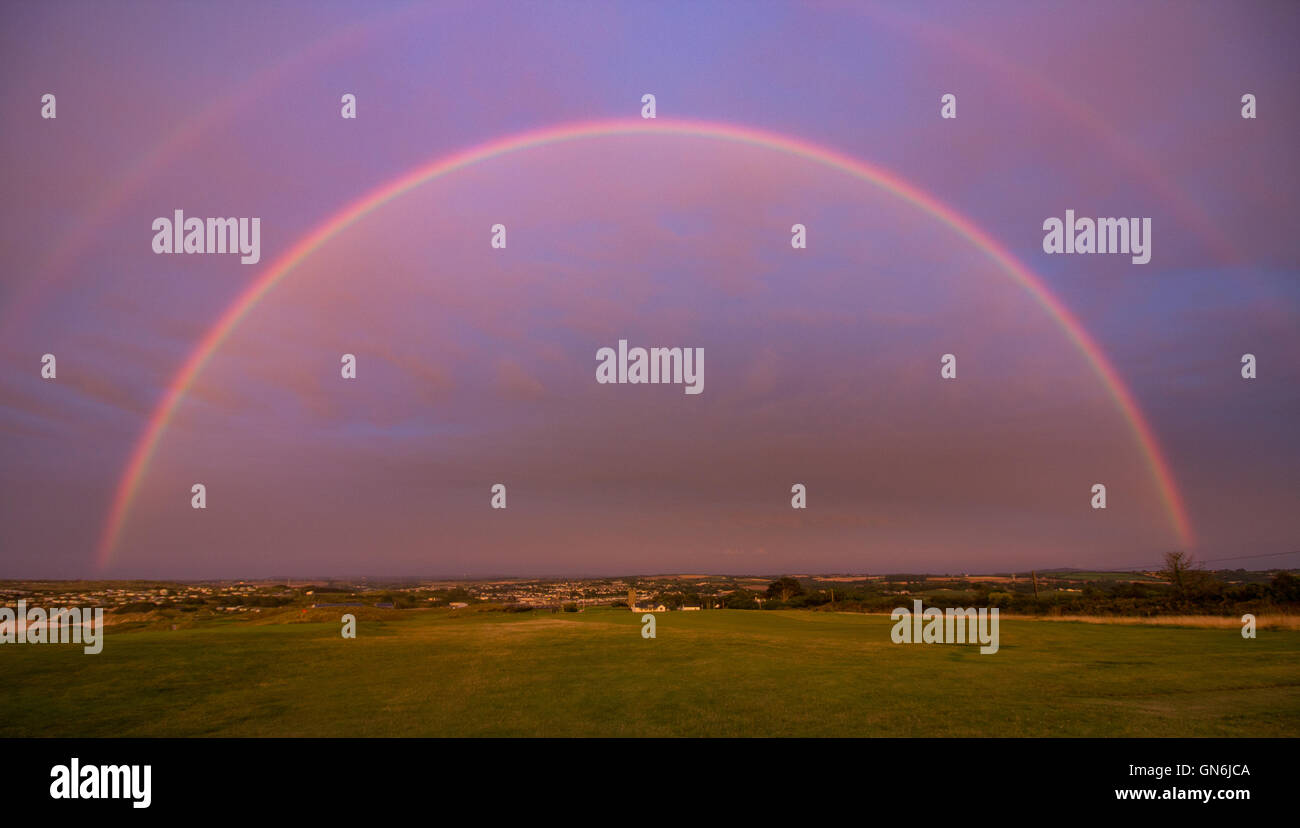 A double rainbow forms over the town of Lelant, West Cornwall, UK Stock ...