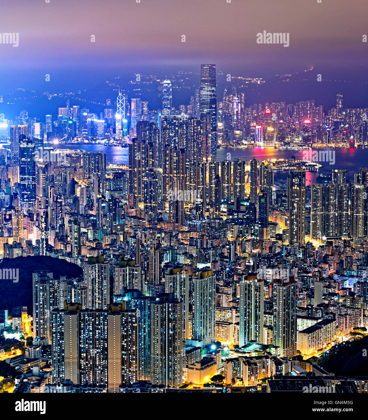 Hong Kong Modern City at night Stock Photo - Alamy