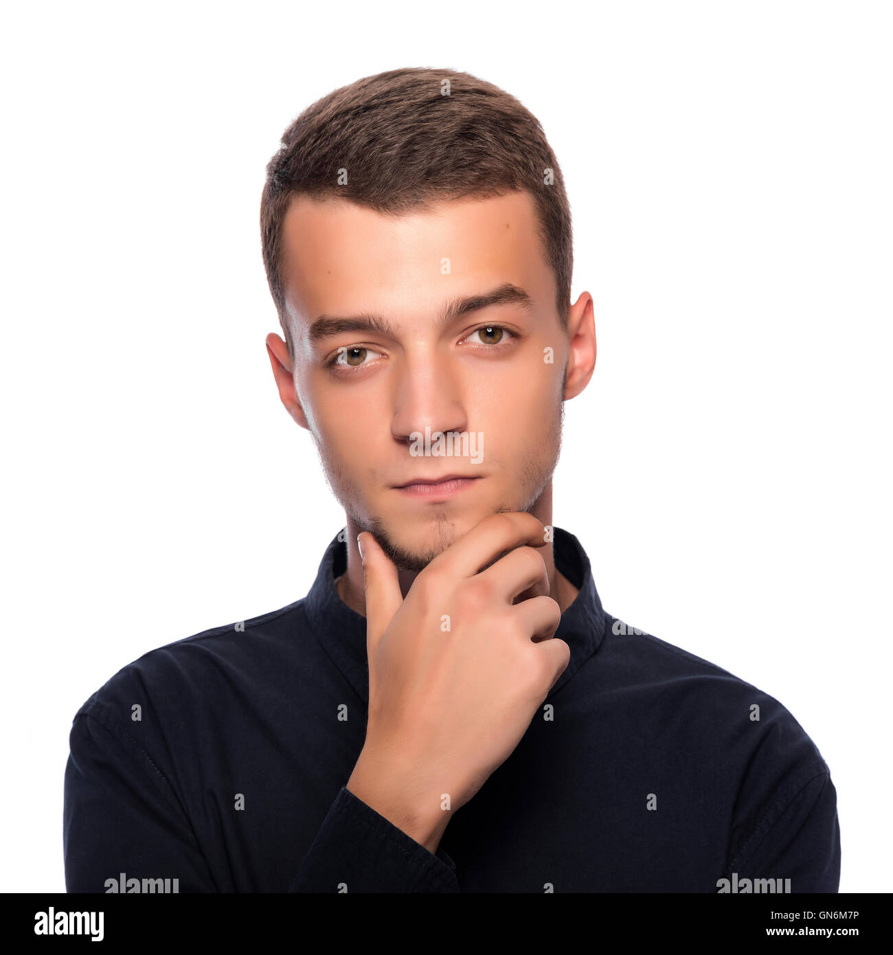 Portrait tanned handsome young man guy model male attractive hi-res ...