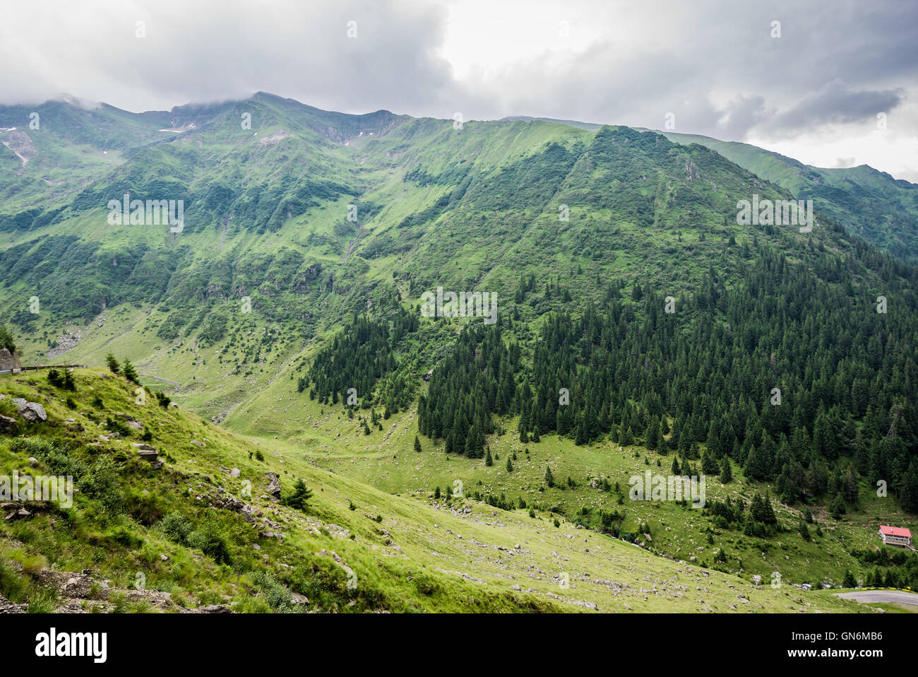 Aerial view from Transfagarasan Road in southern section of Carpathian ...