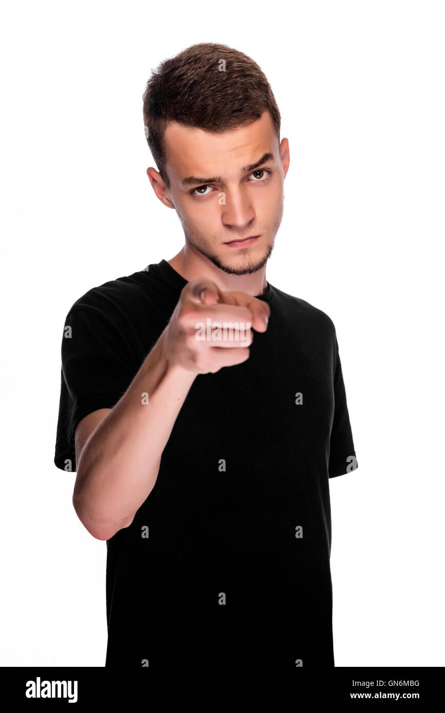 Smiling man pointing finger on you. Isolated on white Stock Photo - Alamy