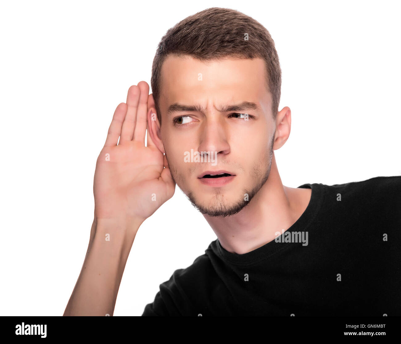 Putting hand to ear hi-res stock photography and images - Alamy