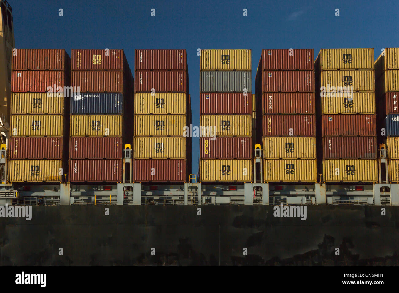 STACKED CONTAINERS MAERSK LINE MSC BARBARA BREAK BULK CONTAINER CARGO ...