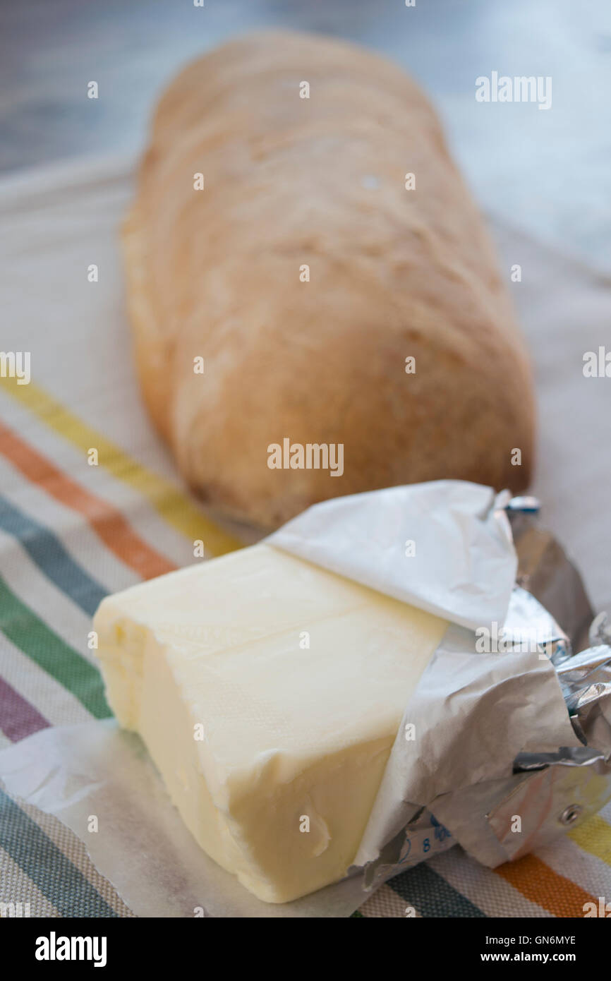 home-made loaf of bread and butter Stock Photo - Alamy