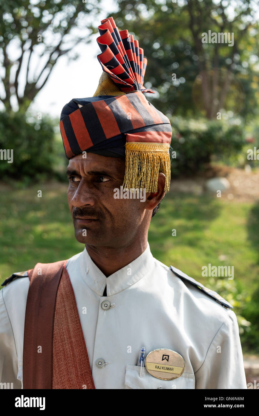 A hotel security guard manning the main gates to the hotel in Agra ...