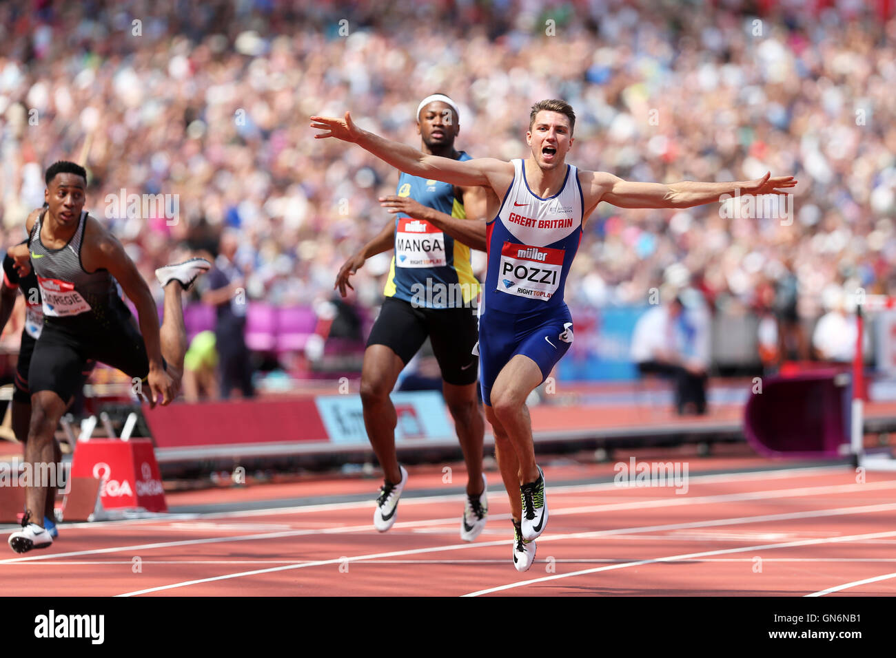 Olympic sprinter crossing finish line hi-res stock photography and ...