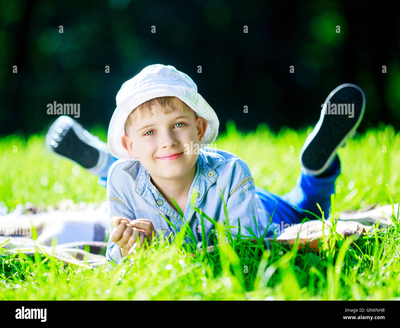 happy boy in the summer park Stock Photo - Alamy