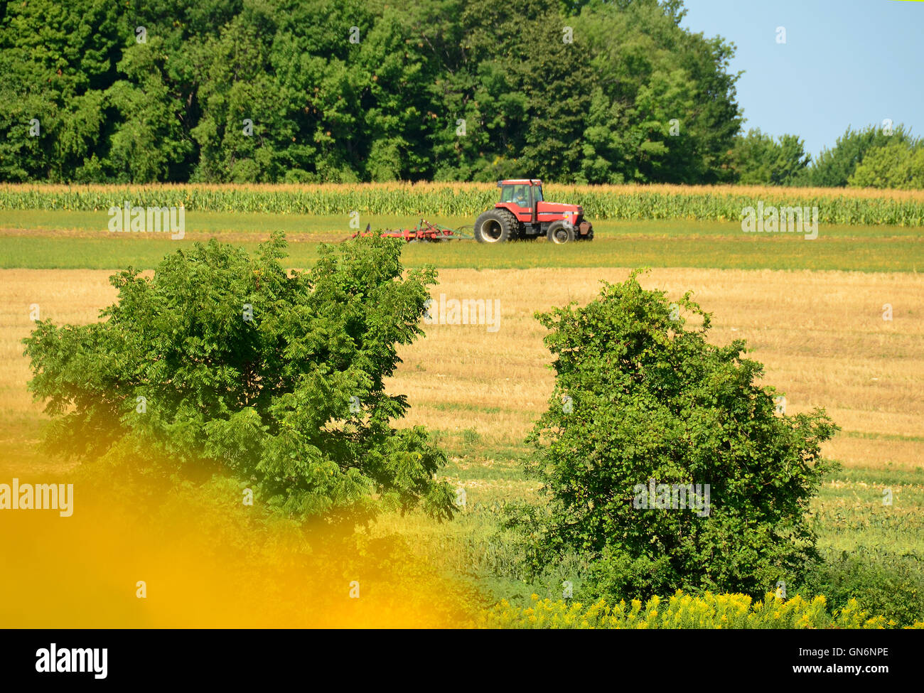 Tractor working field Stock Photo - Alamy