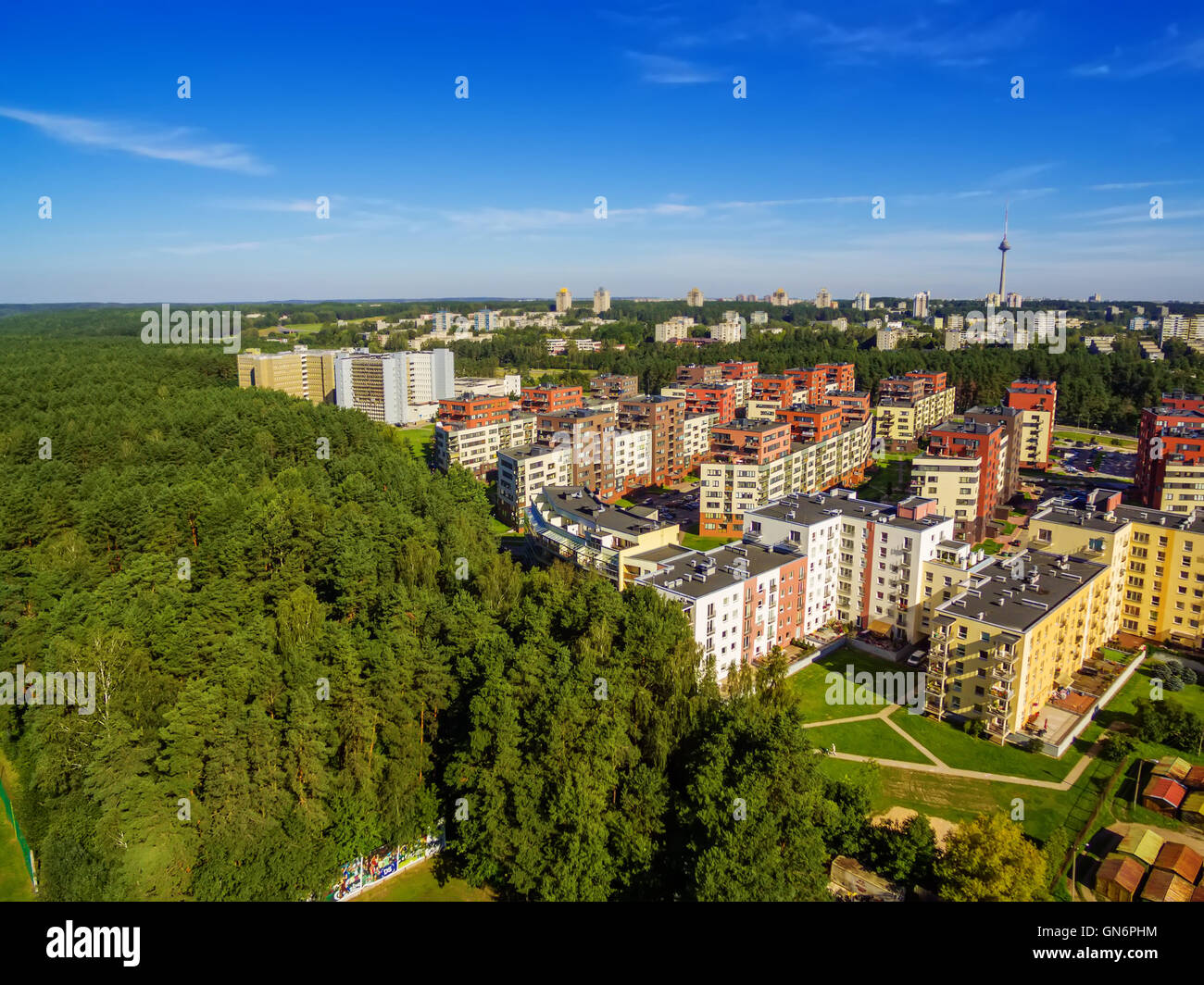Aerial top view of Lazdynai district in Vilnius, Lithuania Stock Photo ...
