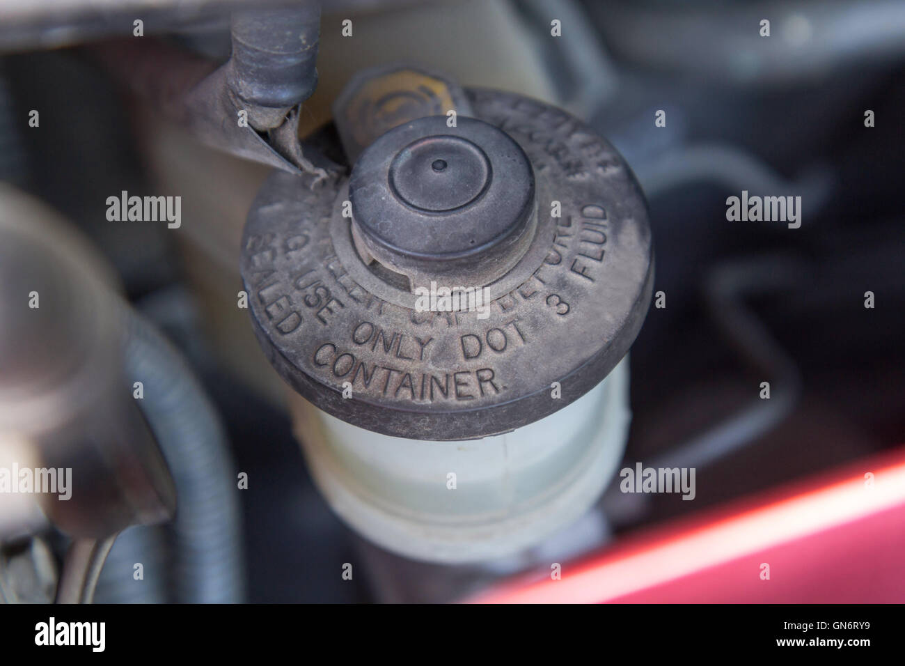 Brake oil tank of old car Stock Photo - Alamy
