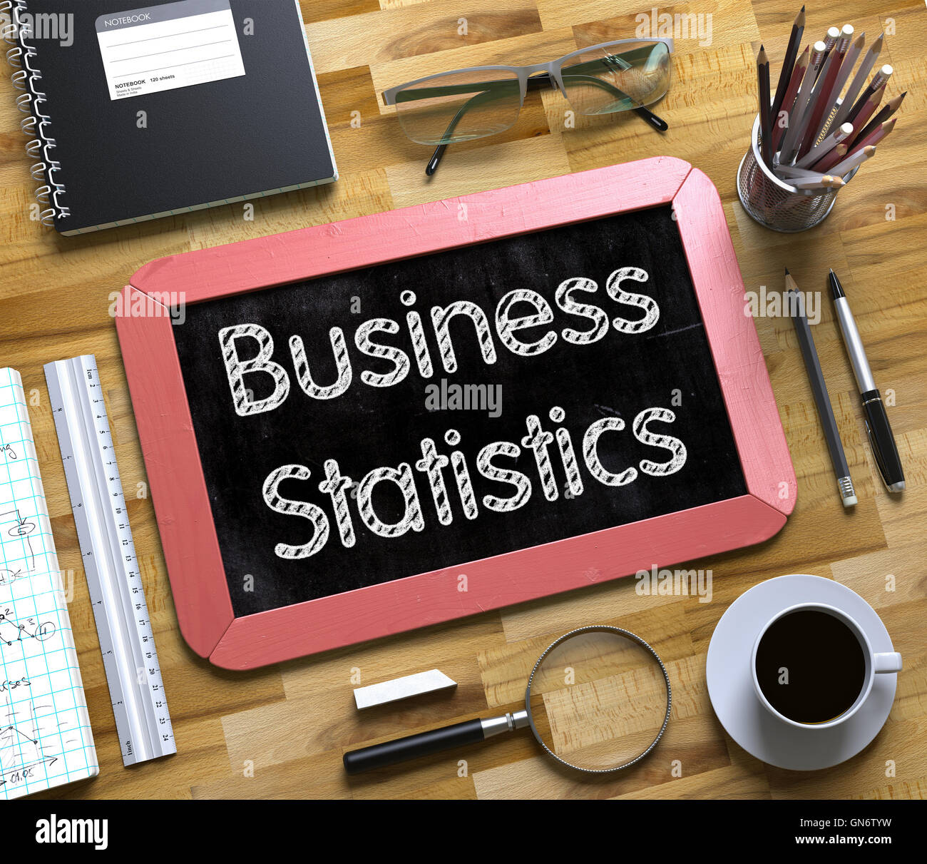 Business Statistics on Small Chalkboard. 3D Render Stock Photo - Alamy