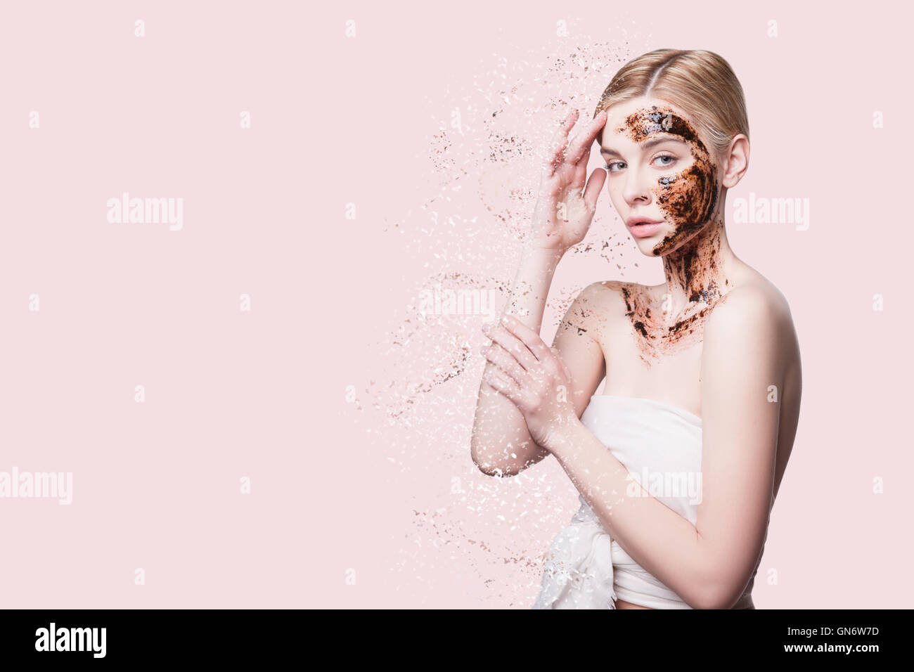 beauty model girl facial - a mask of coffee, a face and body peeling ...