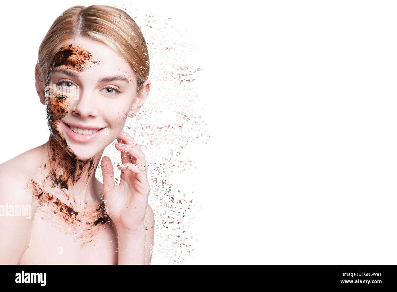 Peeling face with coffee scrub,Beautiful Young Woman Facial treatment ...