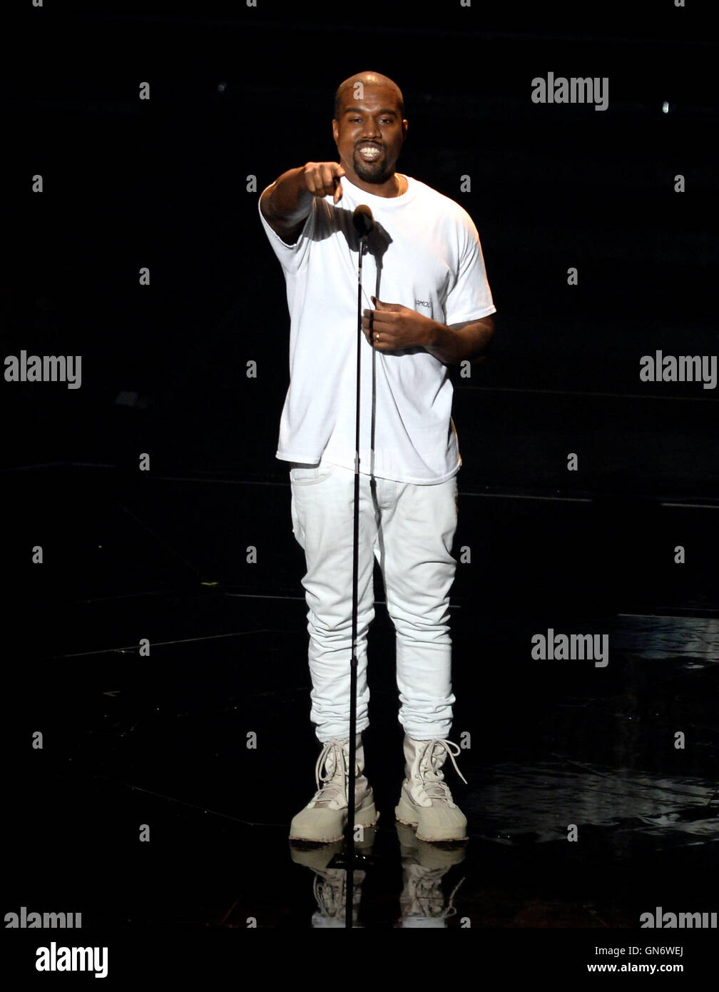 Kanye West on stage during the show at the MTV Video Music Awards 2016 ...