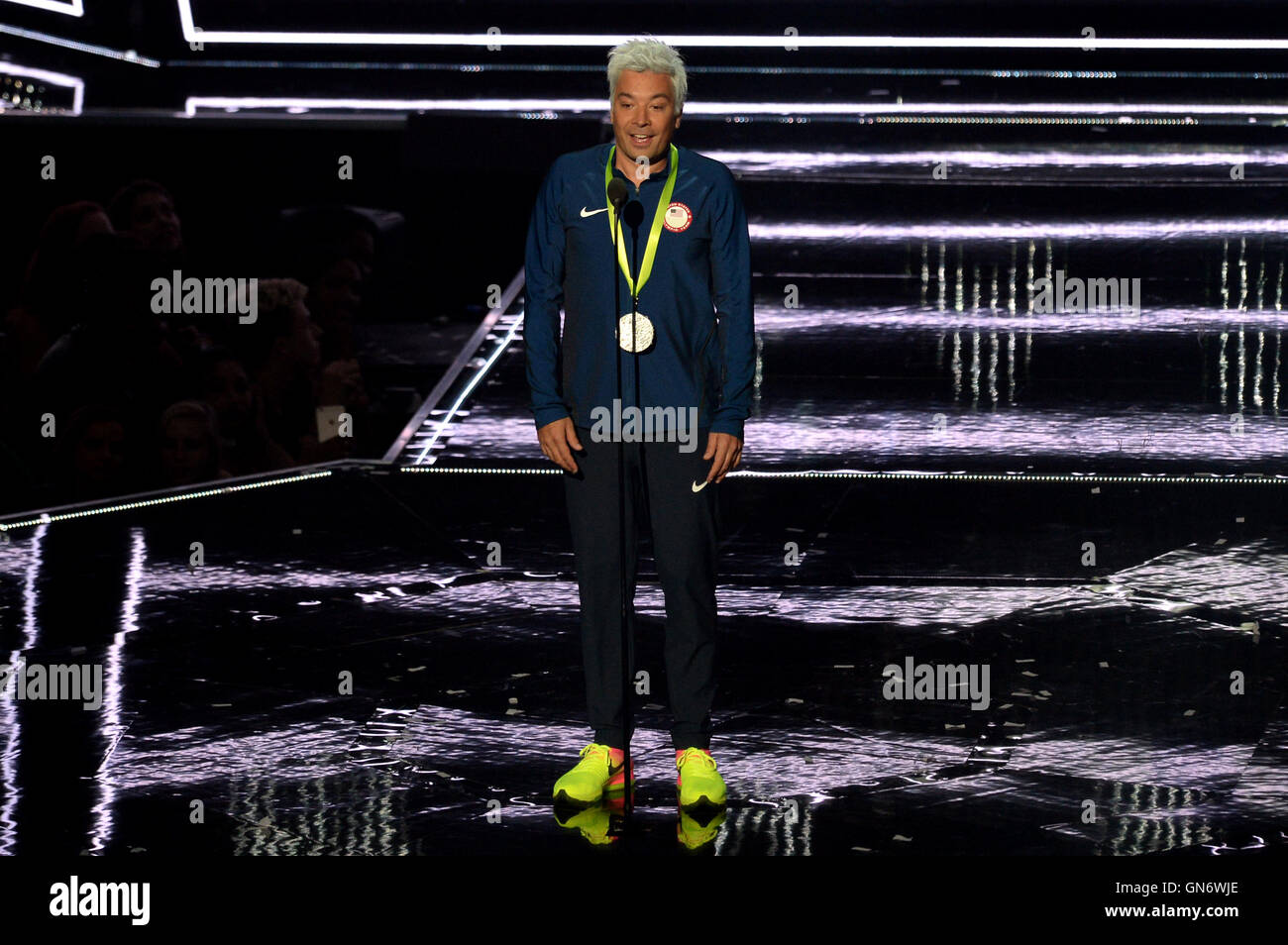 Jimmy Fallon on stage during the show at the MTV Video Music Awards ...