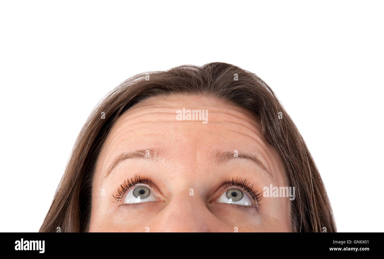 woman face looking up isolated on white Stock Photo - Alamy