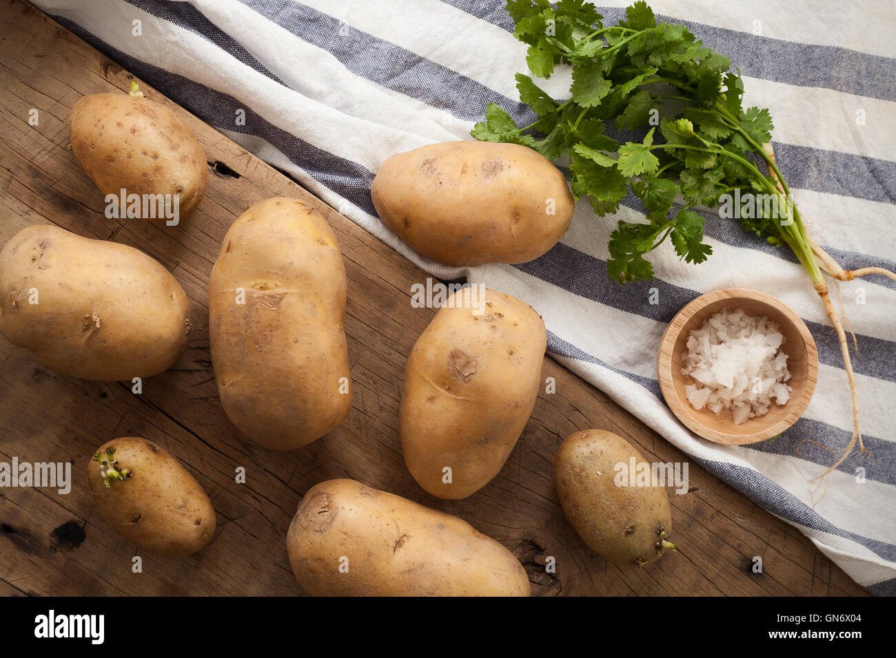 potato ingredient raw rustic still life wood black background Stock ...