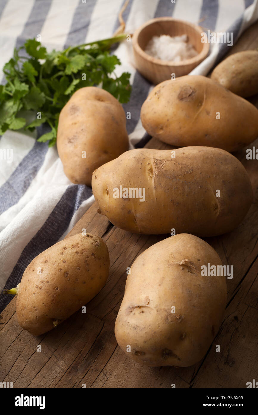 potato ingredient raw rustic still life wood black background Stock ...