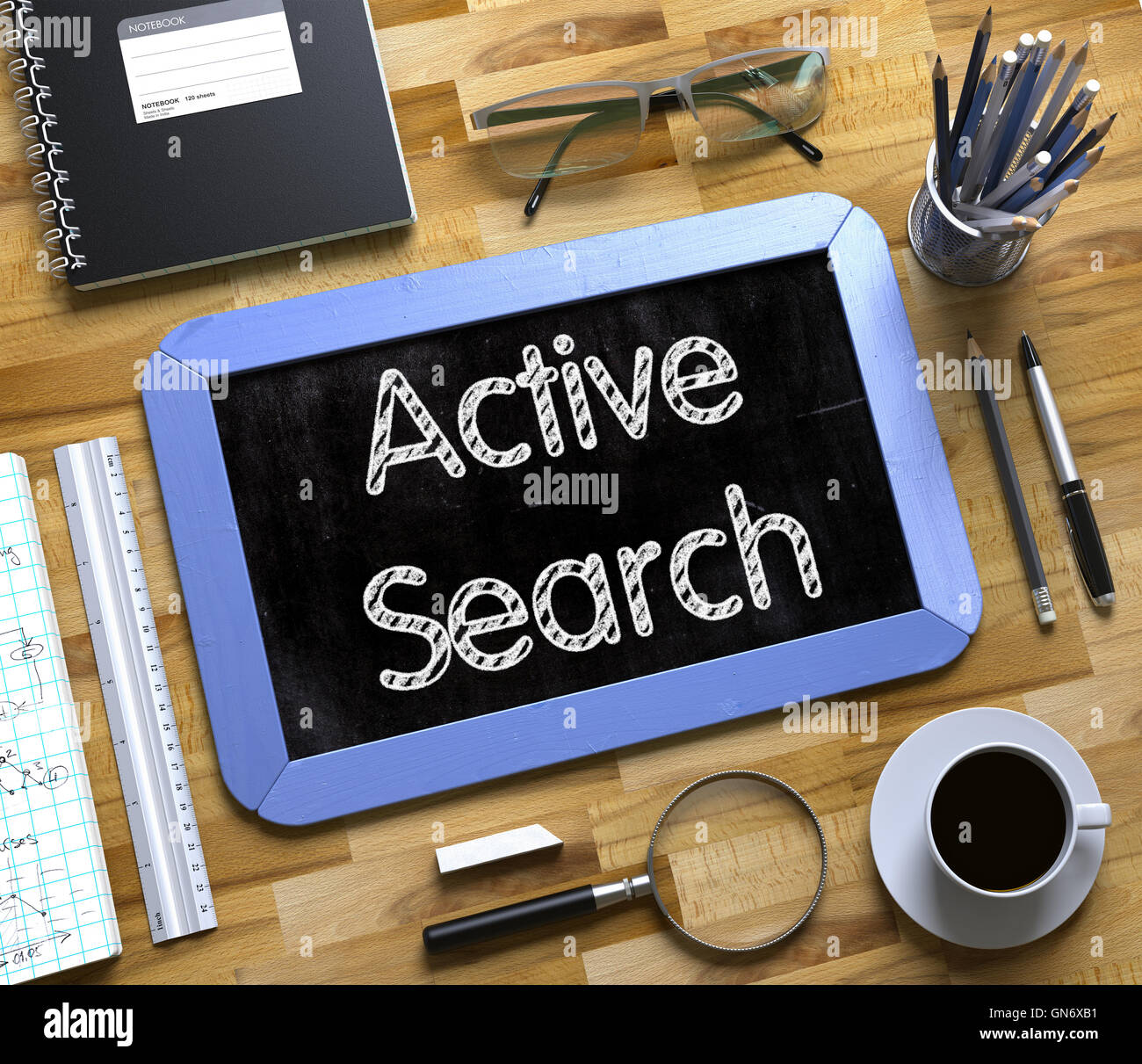 Active Search - Text on Small Chalkboard. 3D Illustration Stock Photo ...