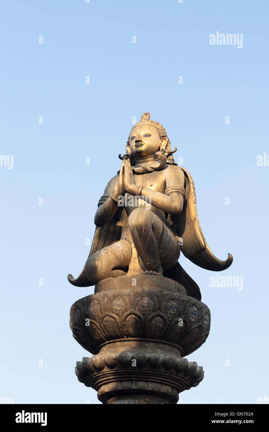 Golden statue of Garuda on a column, Durbar Square, Patan, Nepal Stock ...