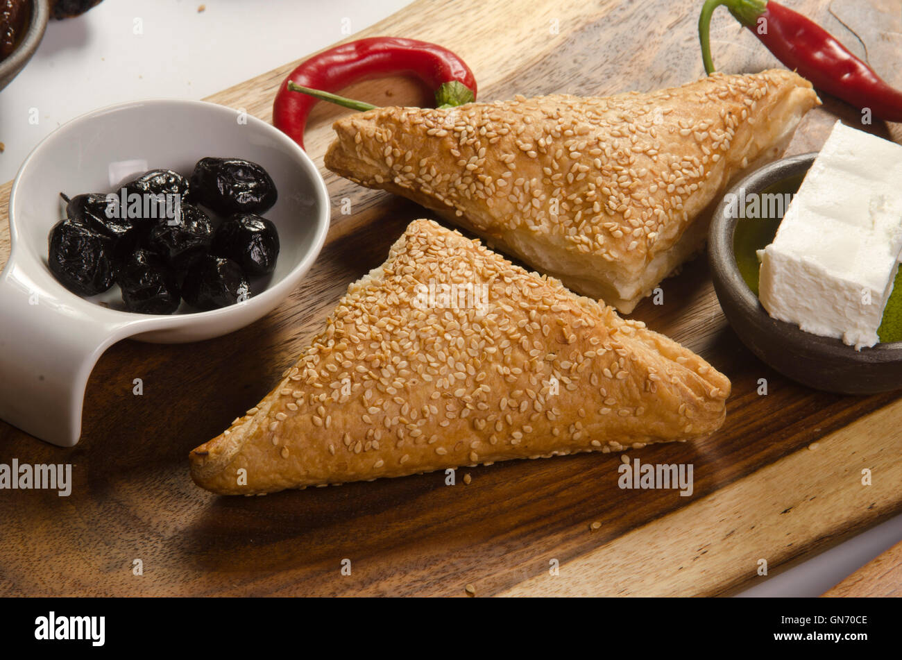 Borek (Also Burek) a Turkish pastry filled with cheese or potato or ...