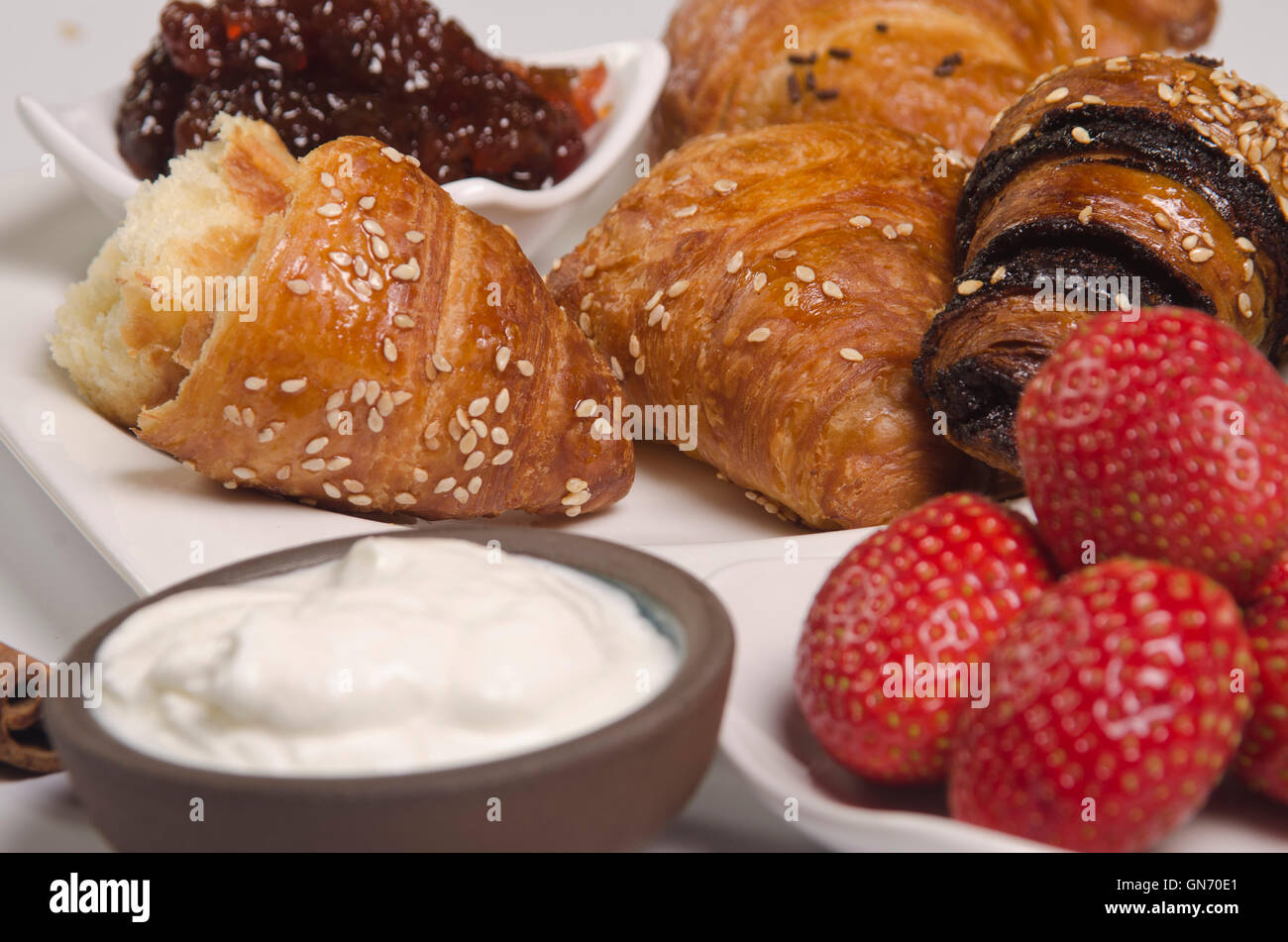 Breakfast fresh strawberries croissant hi-res stock photography and ...