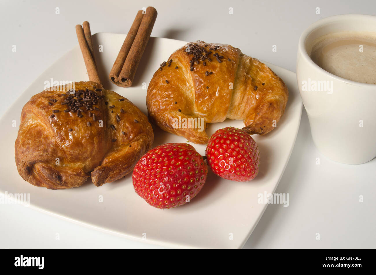 Breakfast fresh strawberries croissant hi-res stock photography and ...