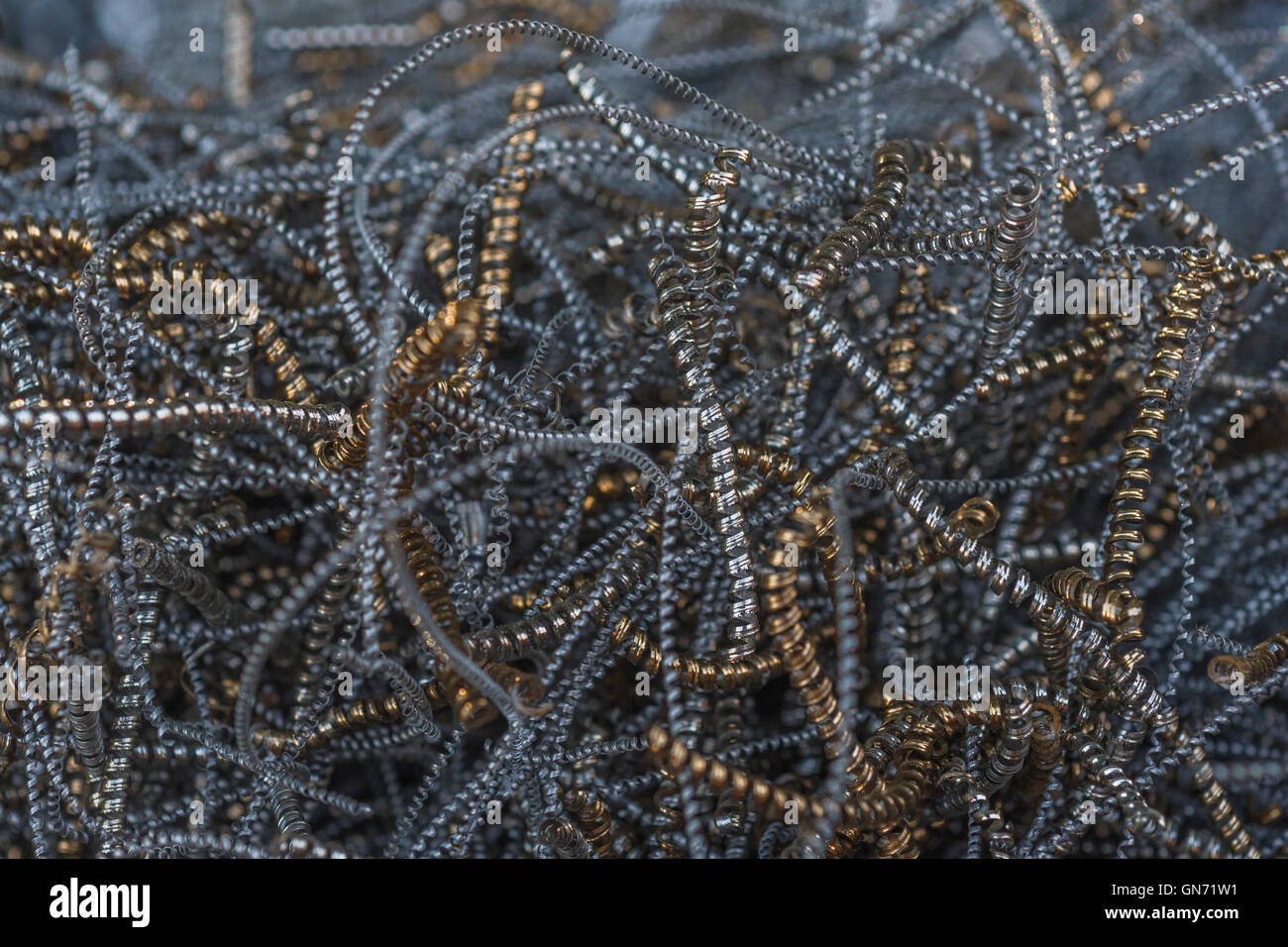 Close shot of metal turnings / industrial swarf from CNC machining ...