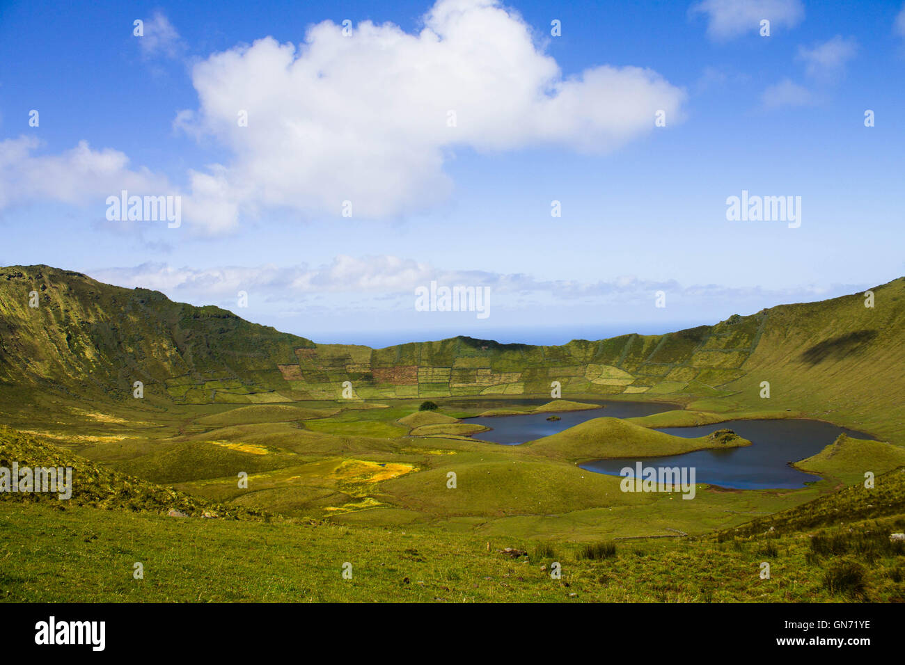 Two lagoons in Caldeirão in Corvo, Azores. A volcanic crater filled ...