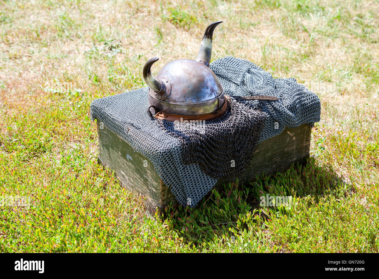 Medieval knight armor with helmet and chain mail Stock Photo - Alamy