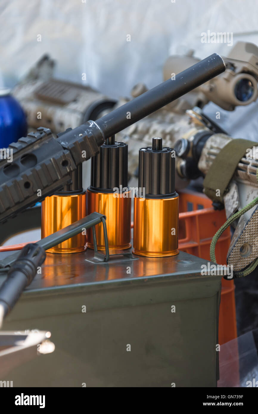 military equipment and ammunition to arms closeup Stock Photo - Alamy