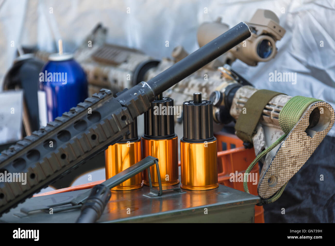 military equipment and ammunition to arms closeup Stock Photo - Alamy
