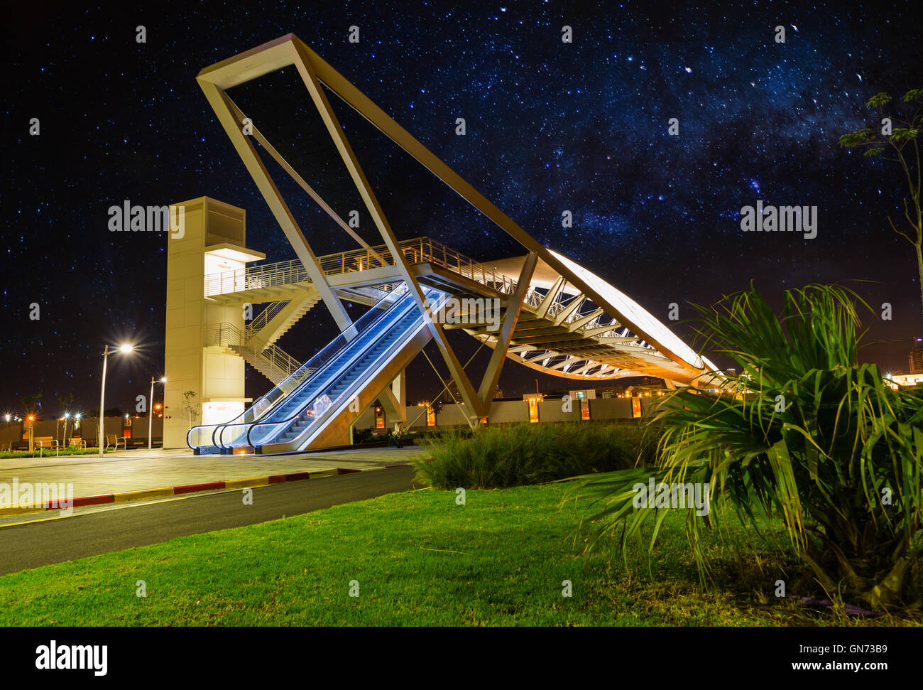 modern architecture, the bridge on a background night sky Stock Photo ...