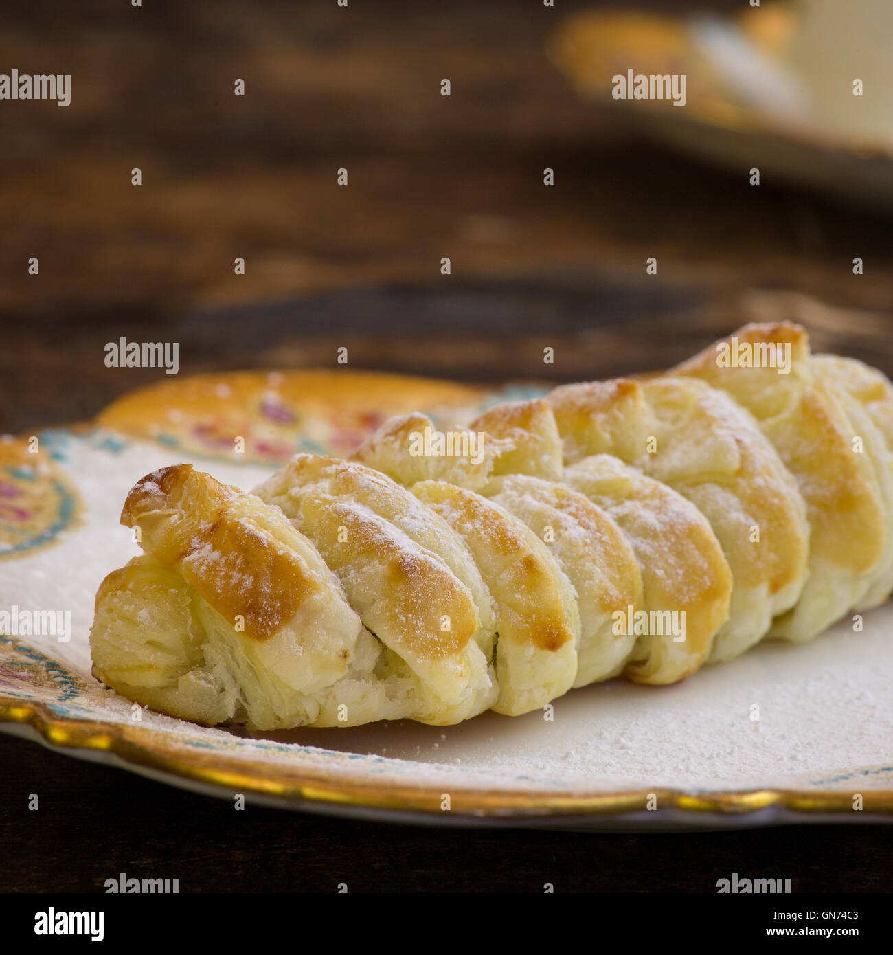 Homemade danish puff pastry braid with vanilla pastry cream, melted ...
