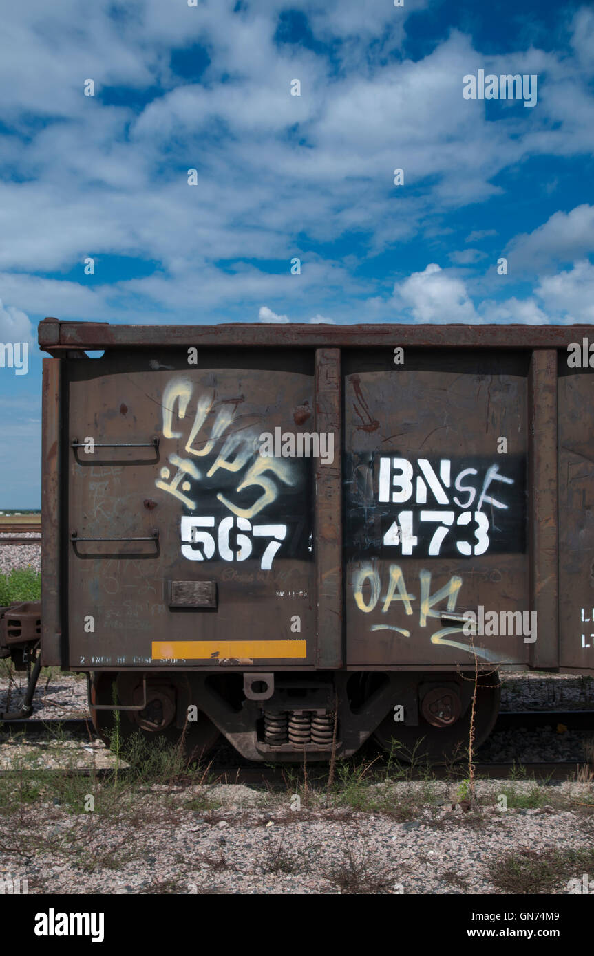 Freight train carriages with graffiti in Prosper Texas Stock Photo - Alamy