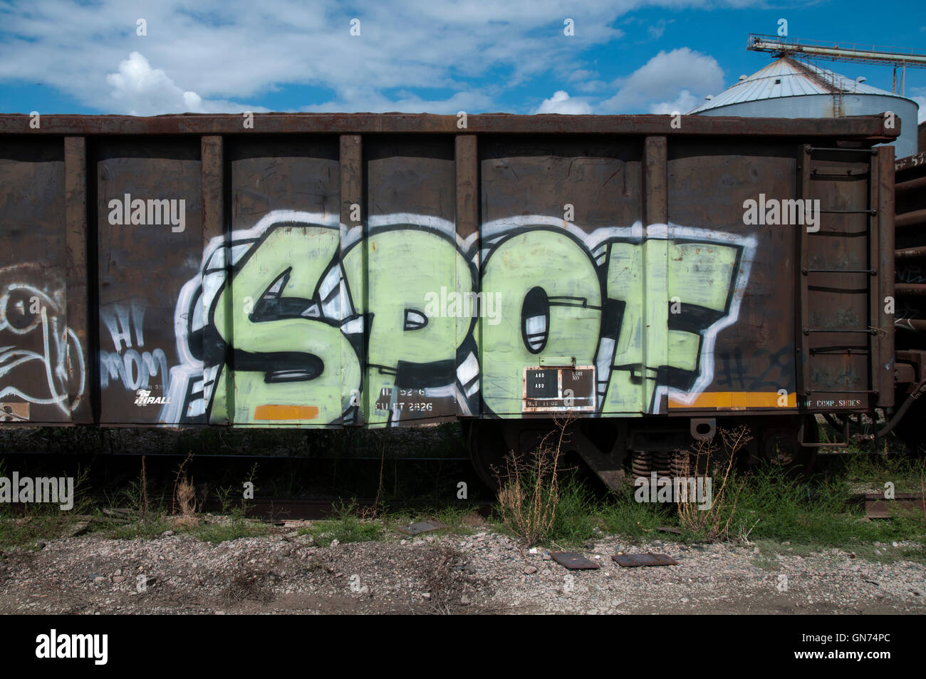 Freight train carriages with graffiti in Prosper Texas Stock Photo - Alamy