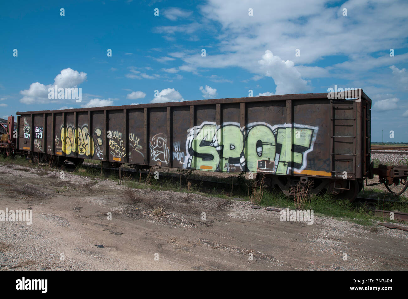 Freight train carriages with graffiti in Prosper Texas Stock Photo - Alamy