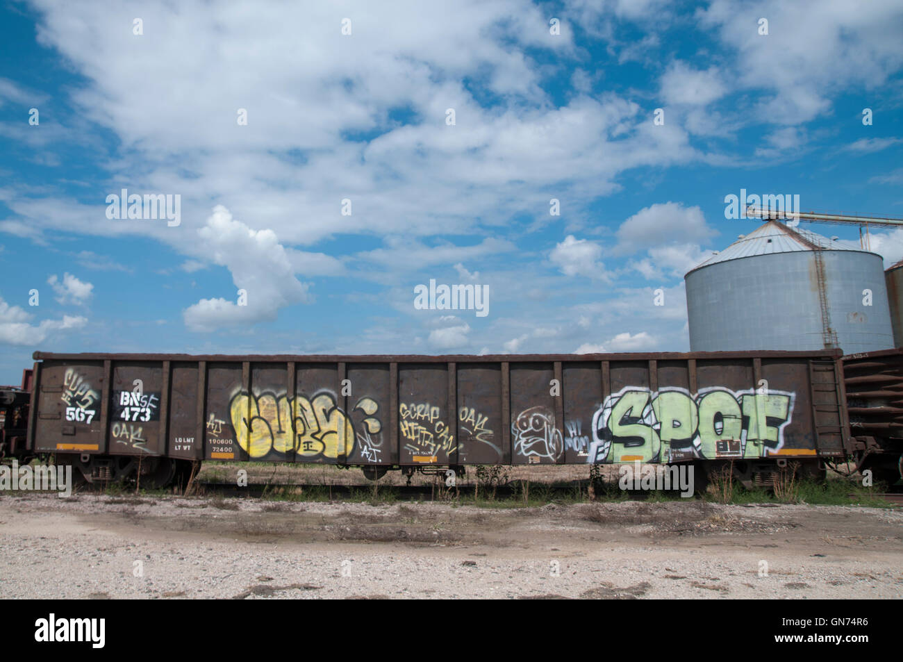 Freight train carriages with graffiti in Prosper Texas Stock Photo - Alamy
