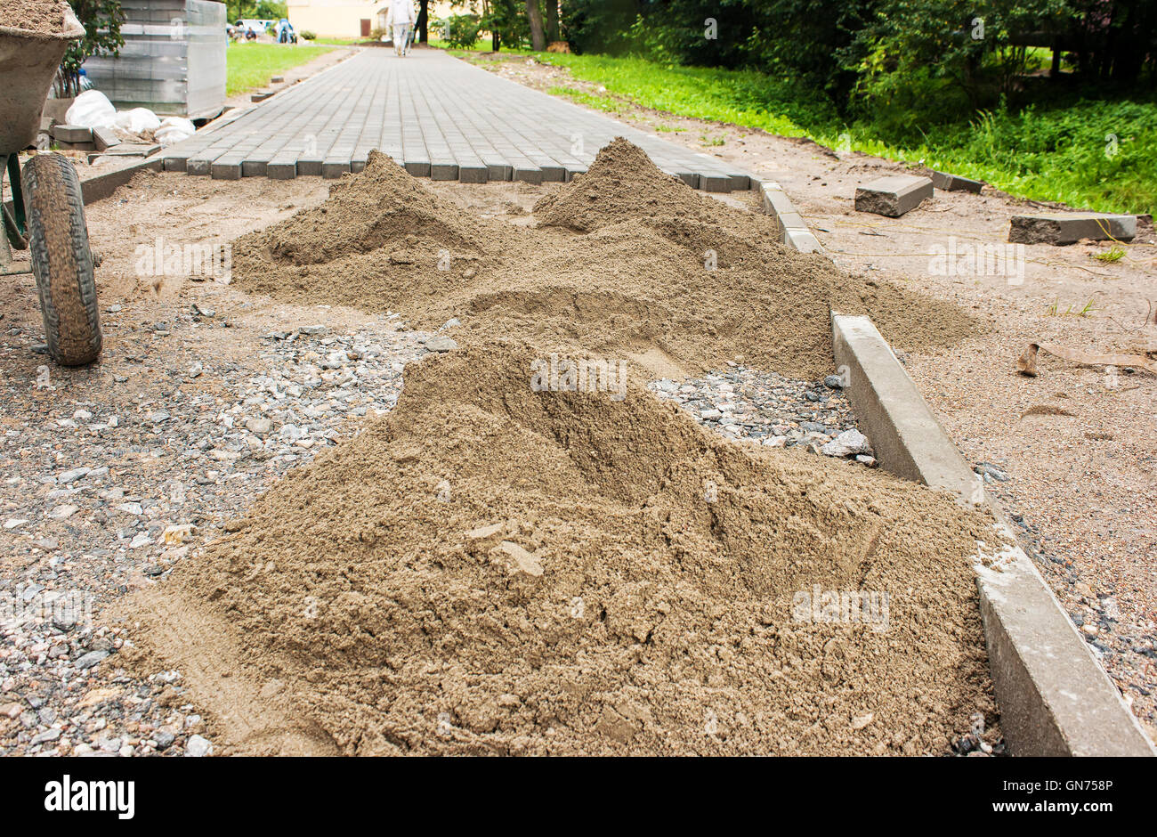 construction of a new pavement of paving slabs in residental area Stock ...