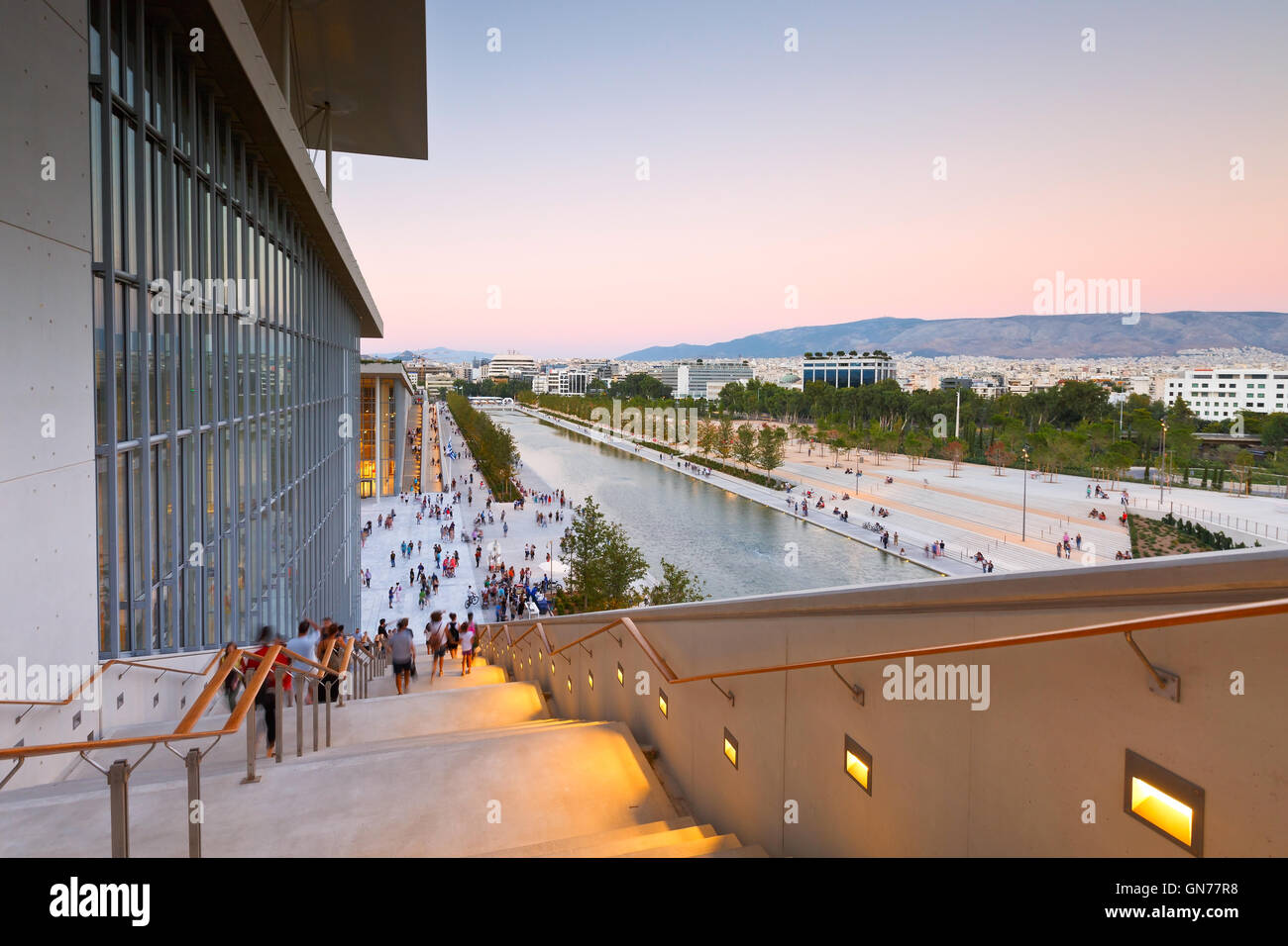 View of Stavros Niarchos Foundation Cultural Center and city of Athens ...