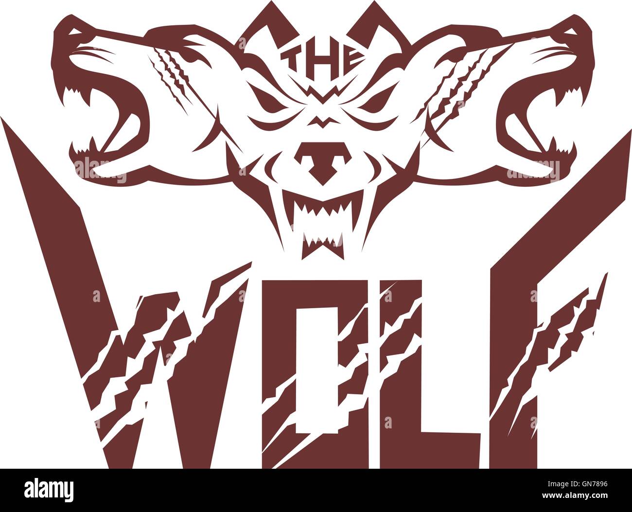 Illustration of a pack of wolf heads viewed from front set on isolated ...