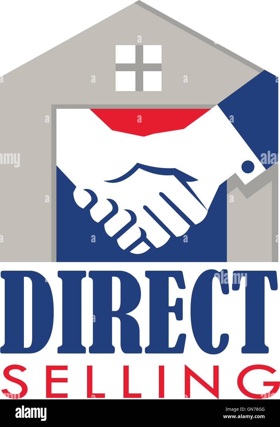 Illustration of a handshake set inside a house with the words text ...