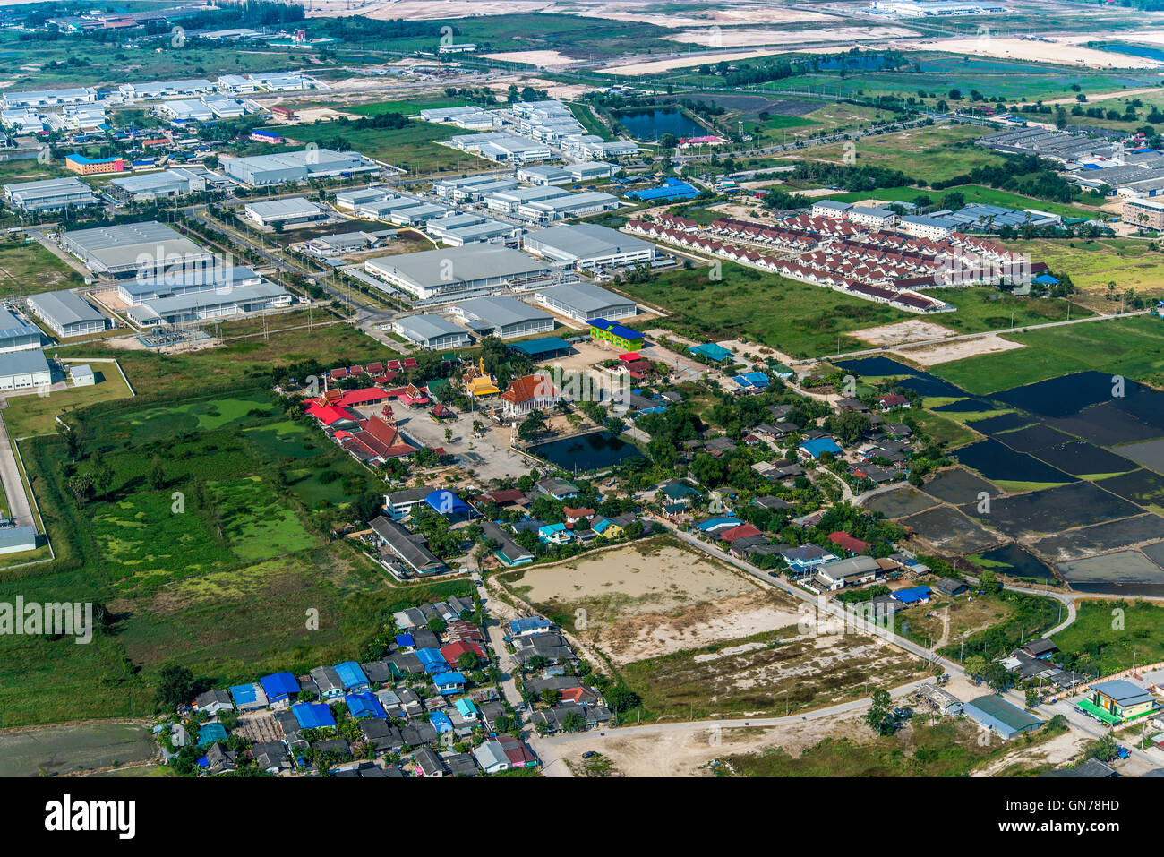 Industrial estate factories manufactures and housing hi-res stock ...