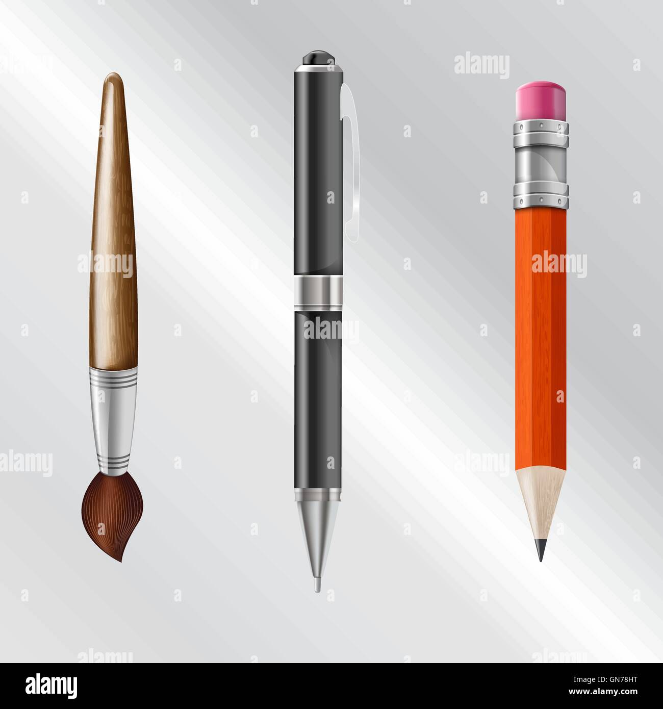 writing implements including pencil, pen, brush Stock Vector Image ...